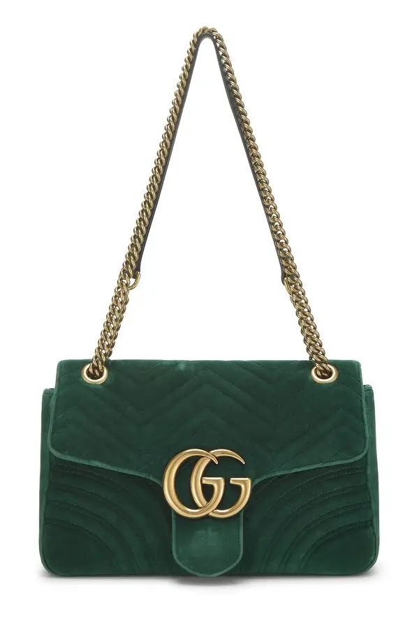 Gucci Velvet Marmont Matelassé Shoulder Bag - Green