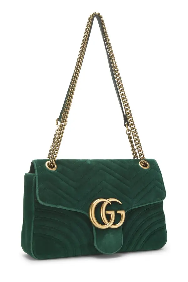 Gucci Velvet Marmont Matelassé Shoulder Bag - Green