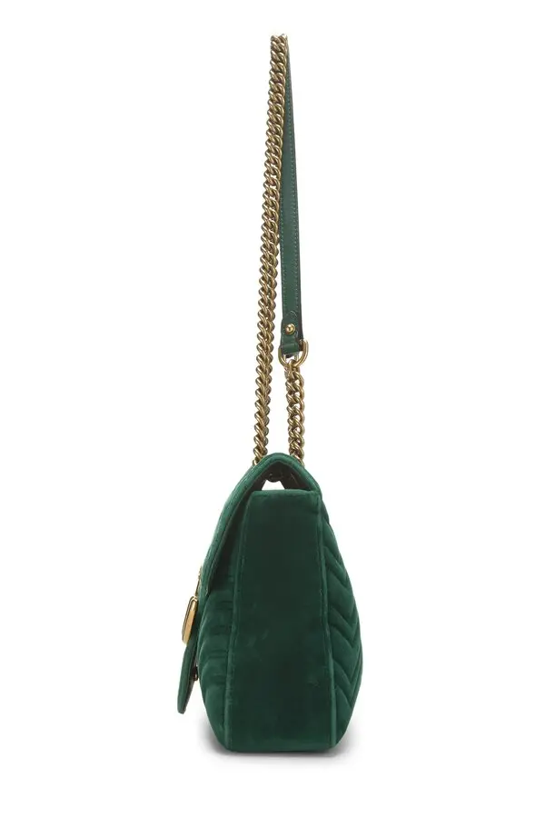 Gucci Velvet Marmont Matelassé Shoulder Bag - Green