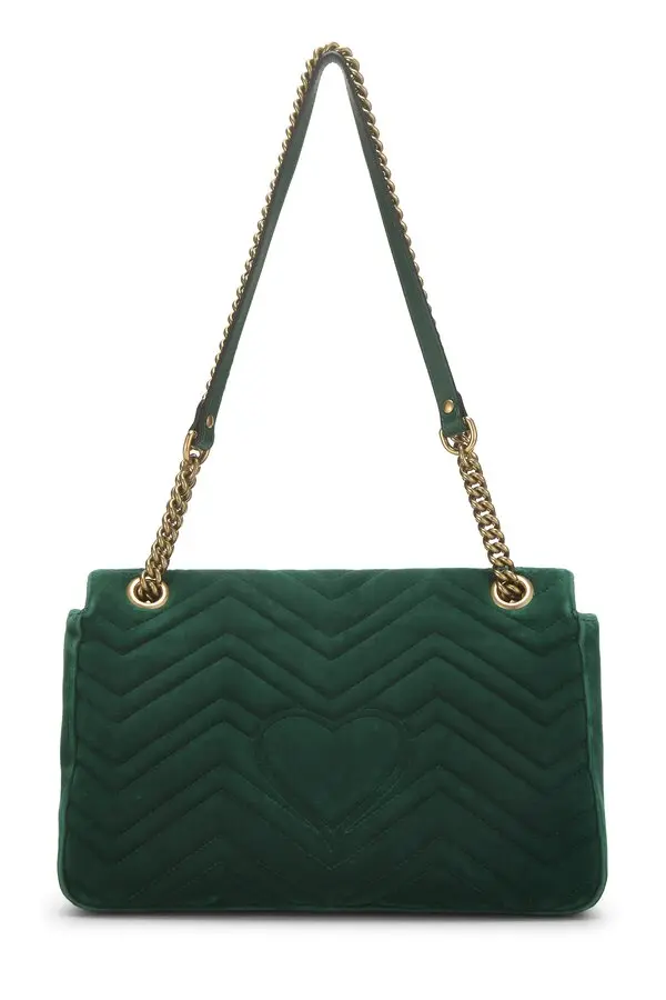 Gucci Velvet Marmont Matelassé Shoulder Bag - Green