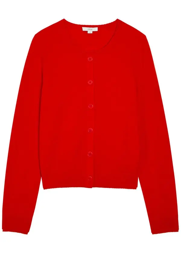 Vince Wool And Cashmere-blend Cardigan With Scalloped Trims