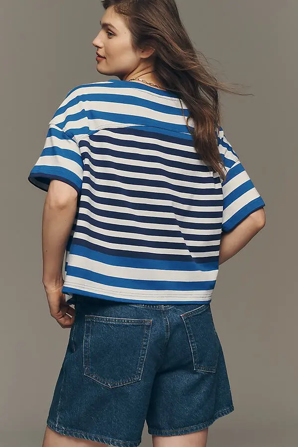 Maeve Cotton Fisherman Stripe Tee - Navy Combo