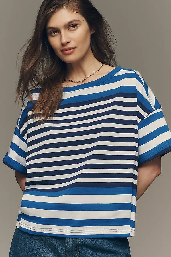 Maeve Cotton Fisherman Stripe Tee - Navy Combo