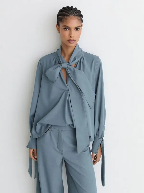 REISS Charlotte Tie-neck Blouse