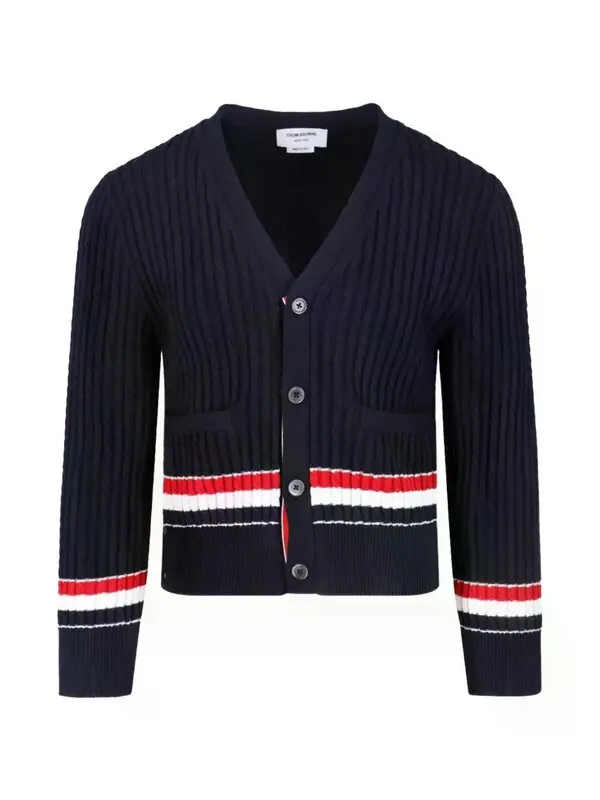 Thom Browne Striped Knit Cardigan - Blue