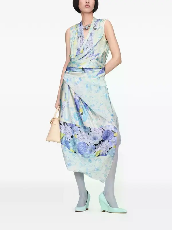 MAISON MARGIELA Floral Drape Wrap Dress - Blue