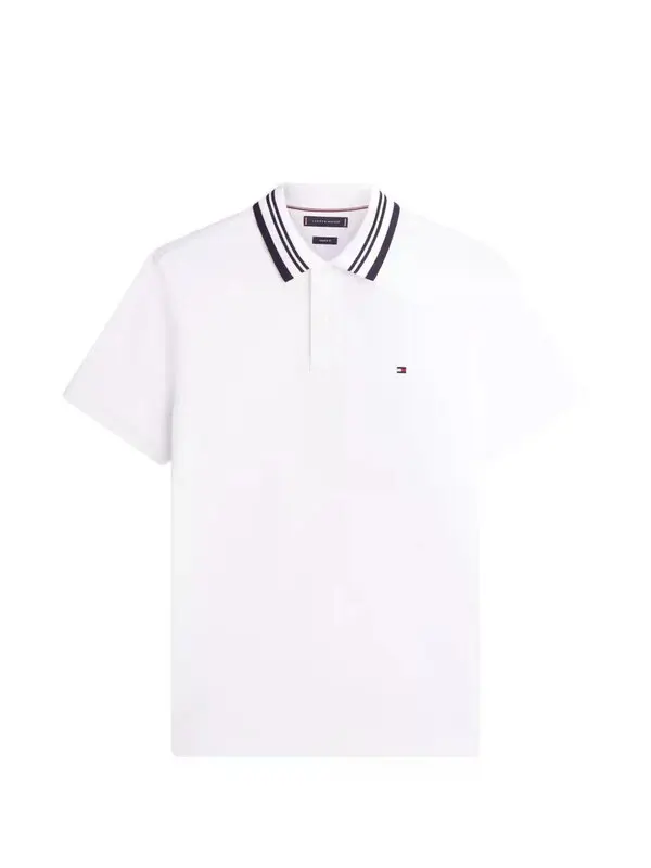 Tommy Hilfiger Striped-collar Logo-patch Polo Shirt - White