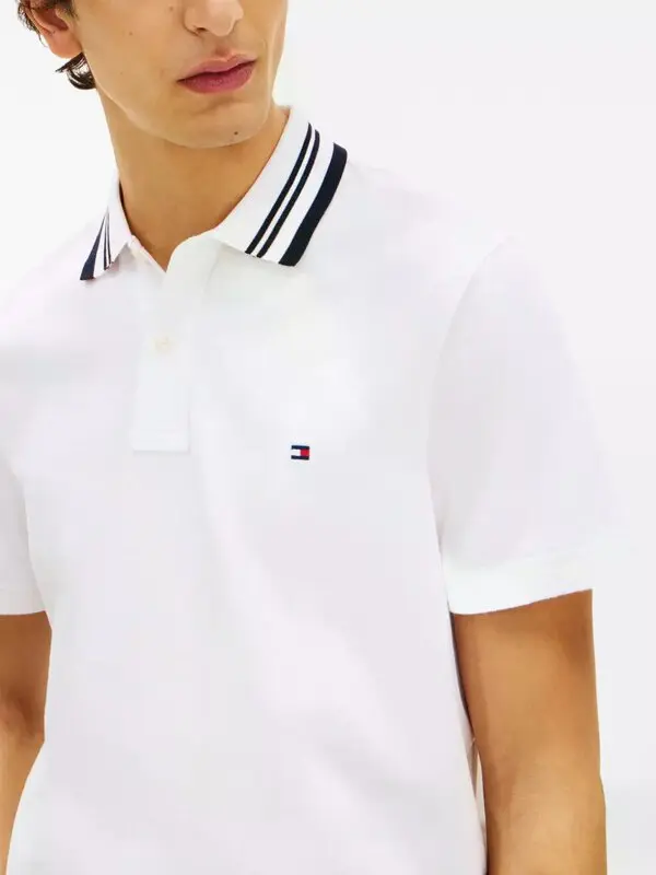 Tommy Hilfiger Striped-collar Logo-patch Polo Shirt - White