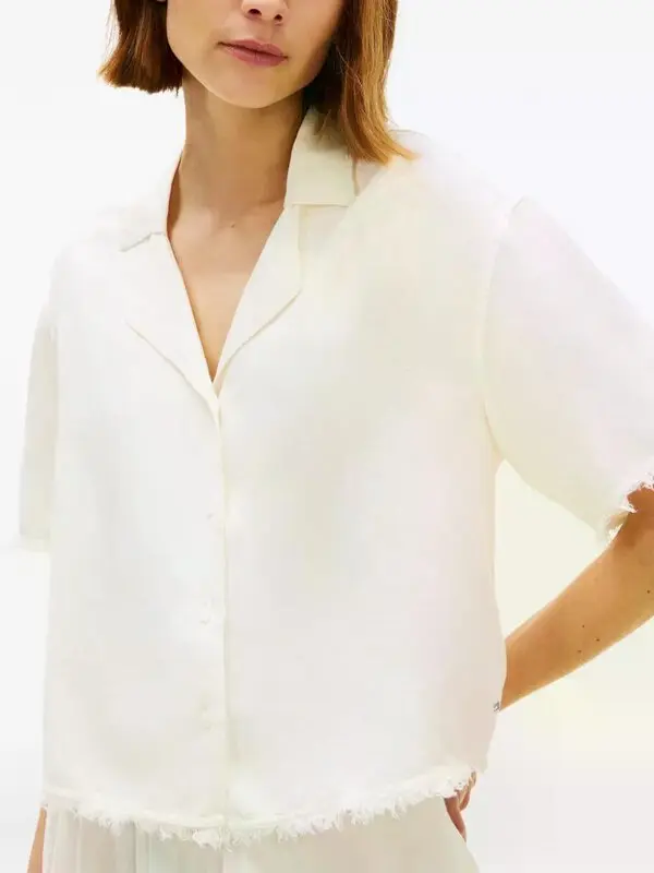 Tommy Hilfiger Frayed-edge Camp-collar Blouse - White