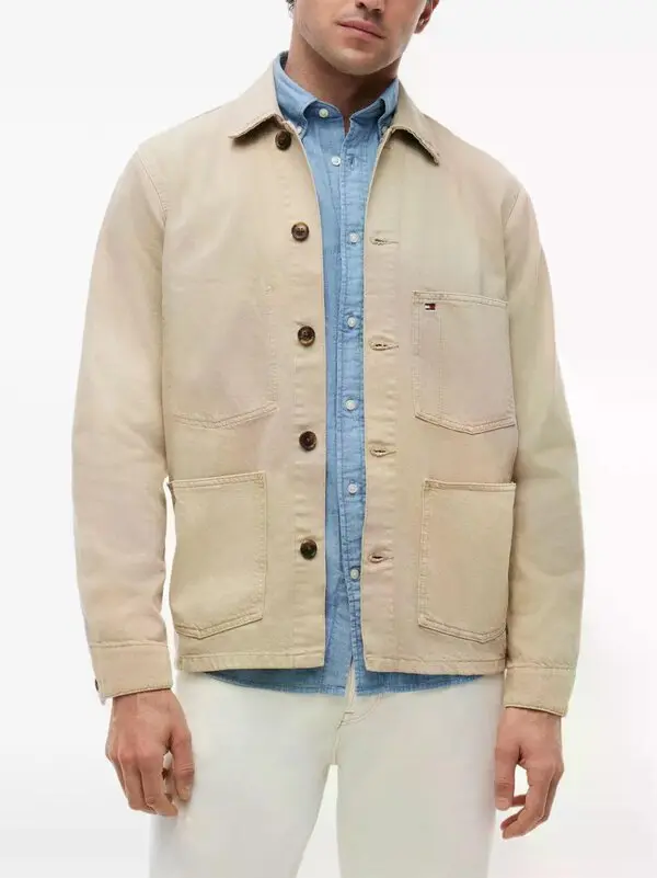 Tommy Hilfiger Flag Embroidered Denim Chore Jacket - Neutrals