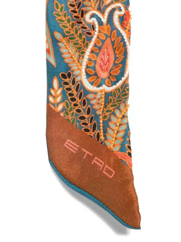 Etro Paisley-pattern Beaded-fringe Neckerchief - Brown