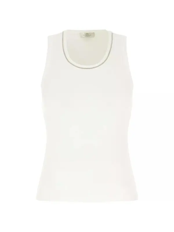 PANICALE Embellished Ribbed Top - White