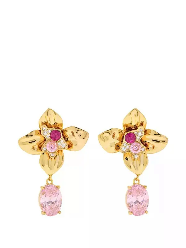 SELF-PORTRAIT Crystal-embellished Floral-motif Earrings - Gold