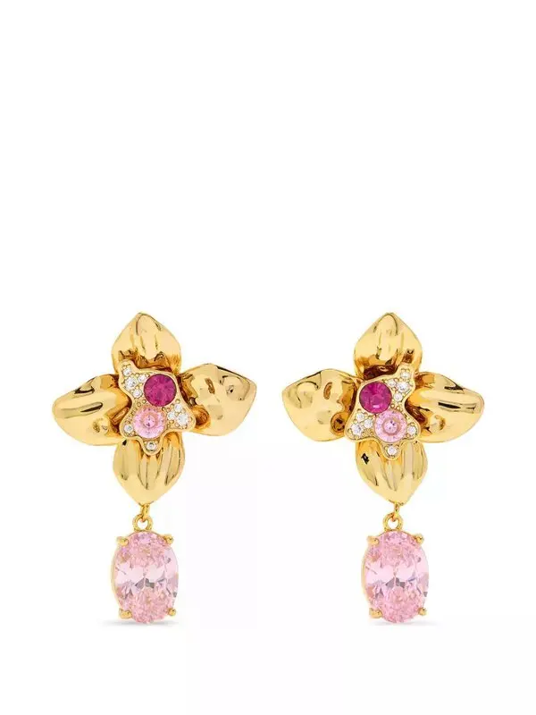 SELF-PORTRAIT Crystal-embellished Floral-motif Earrings - Gold