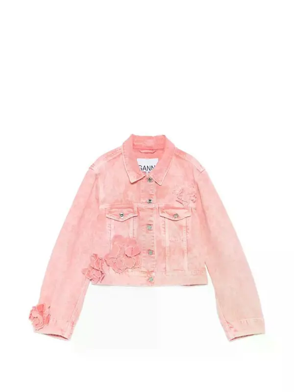 GANNI Floral-appliqué Cropped Denim Jacket