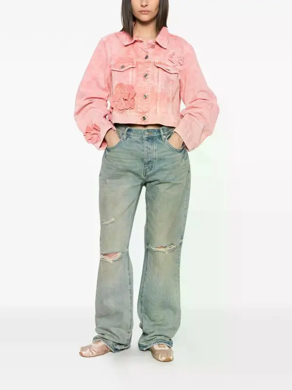GANNI Floral-appliqué Cropped Denim Jacket