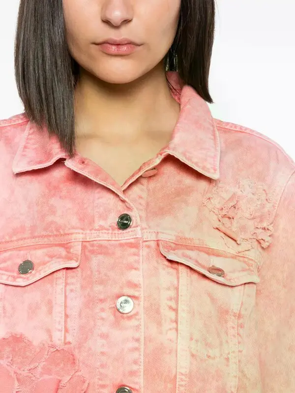 GANNI Floral-appliqué Cropped Denim Jacket