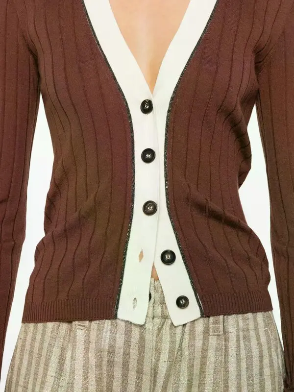 Brunello Cucinelli Ribbed Knit Cardigan With Monili Trim