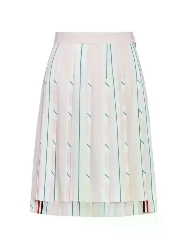 Thom Browne Madras Cotton Striped Pleated Skirt - Pink