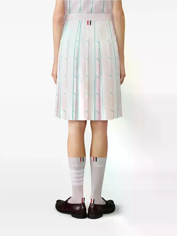 Thom Browne Madras Cotton Striped Pleated Skirt - Pink