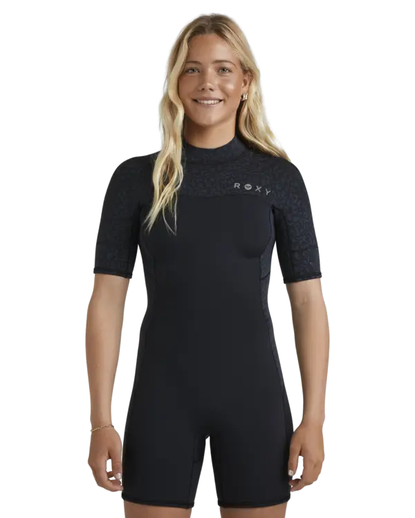 Roxy 2mm Swell Natural Back Zip Short Sleeve Wetsuit - Animal Print