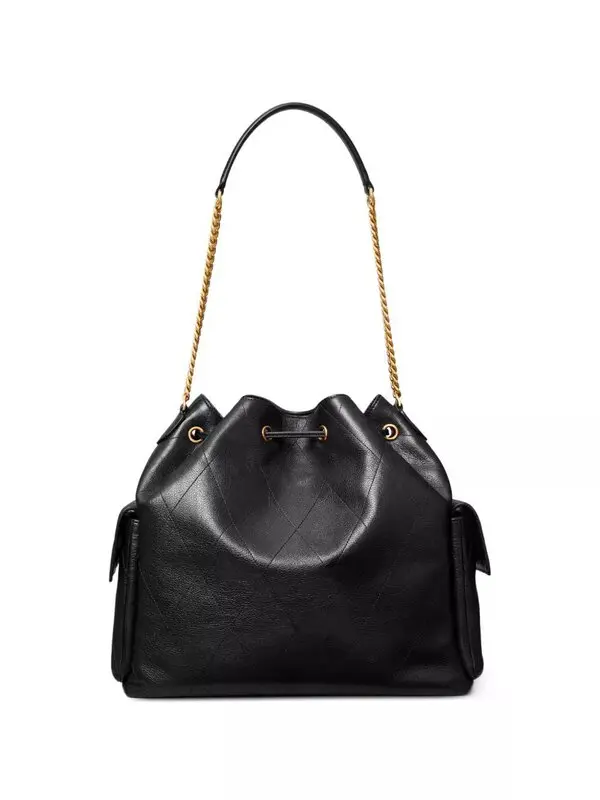 Tory Burch Large Charlie Quilted Drawstring Shoulder Bag - Black