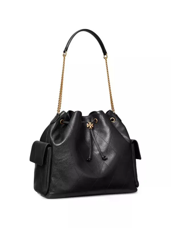 Tory Burch Large Charlie Quilted Drawstring Shoulder Bag - Black
