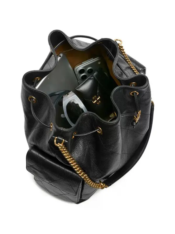 Tory Burch Large Charlie Quilted Drawstring Shoulder Bag - Black