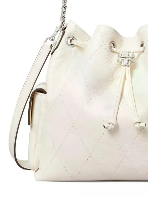 Tory Burch Charlie Quilted Leather Drawstring Shoulder Bag - White