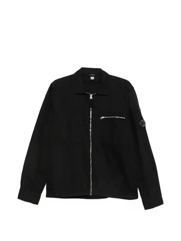 C.P. COMPANY Cotton/linen Lens Zip Overshirt - Black