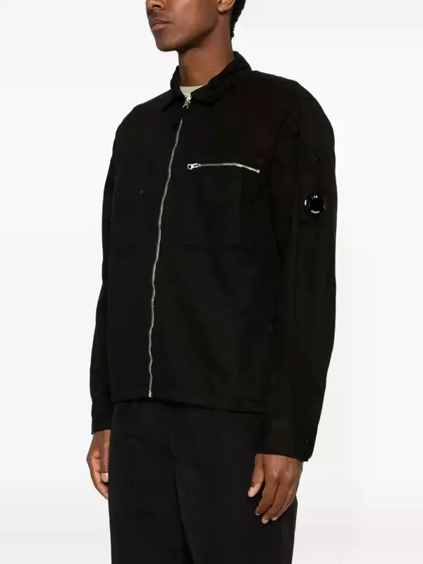 C.P. COMPANY Cotton/linen Lens Zip Overshirt - Black