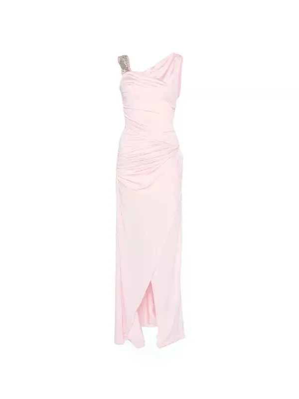 Amen Ruched Crystal-embellished Asymmetric Maxi Dress - Pink