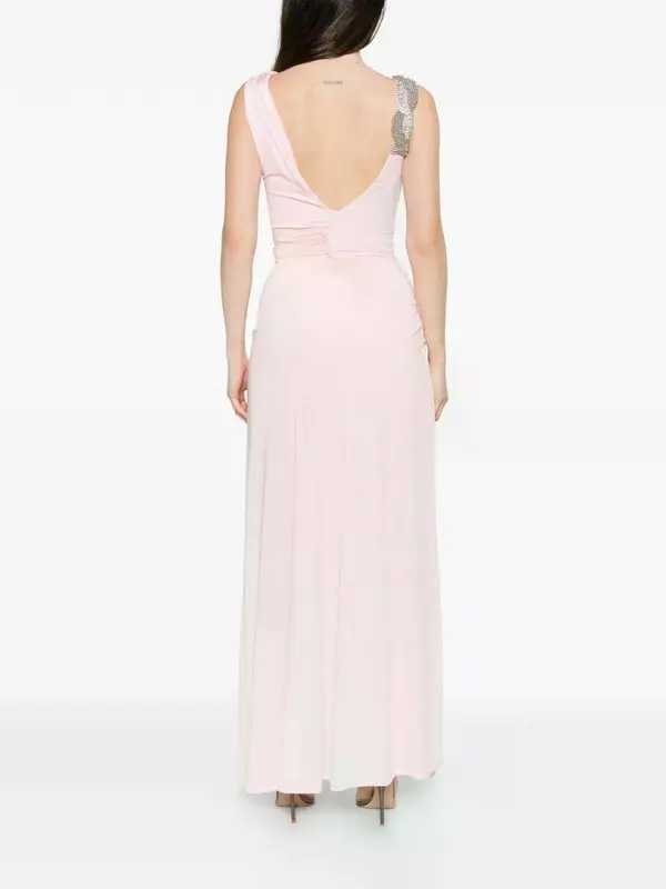 Amen Ruched Crystal-embellished Asymmetric Maxi Dress - Pink