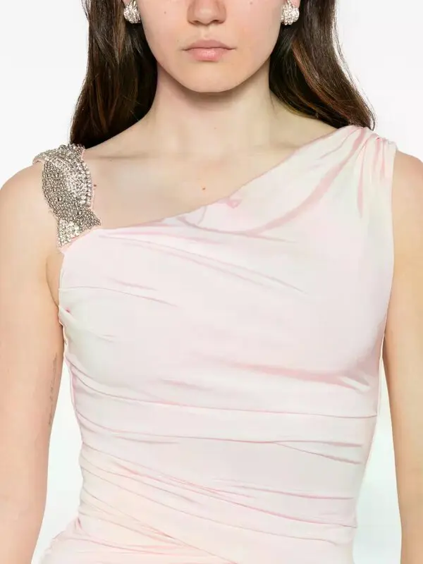 Amen Ruched Crystal-embellished Asymmetric Maxi Dress - Pink