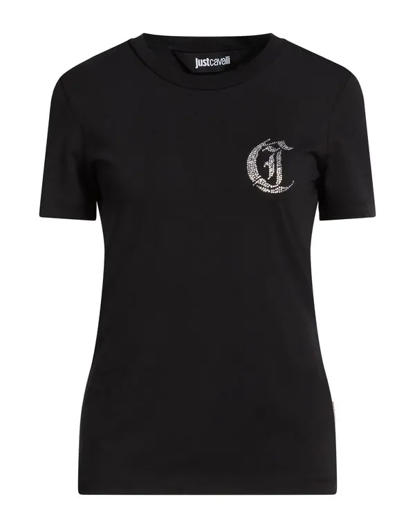 Just Cavalli T-shirt With Appliqués And Crystals - Black