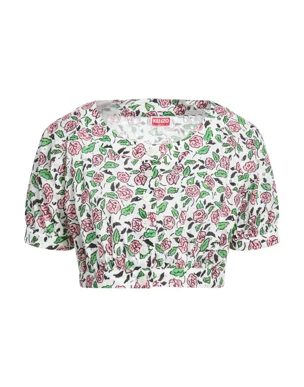 Kenzo Cotton Shirt With Broderie Anglaise And Floral Print - White