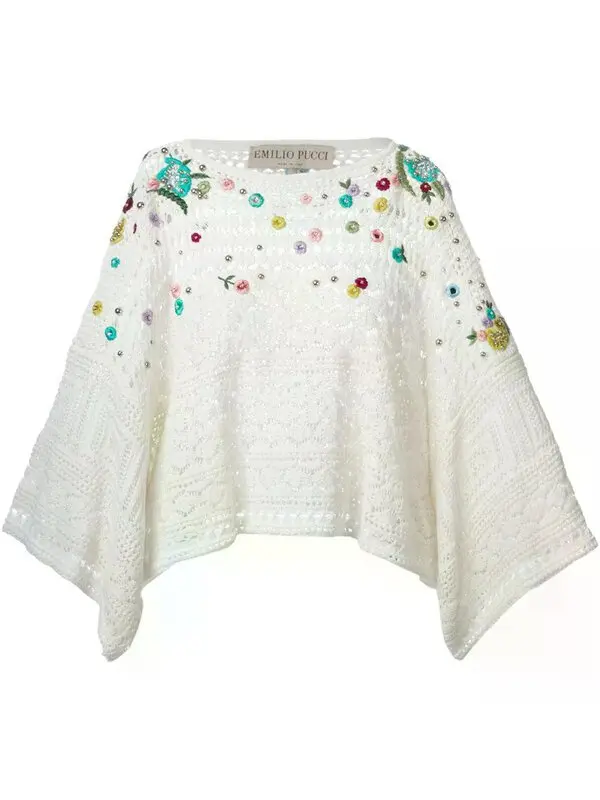 Emilio Pucci Embroidered Crochet Poncho - White