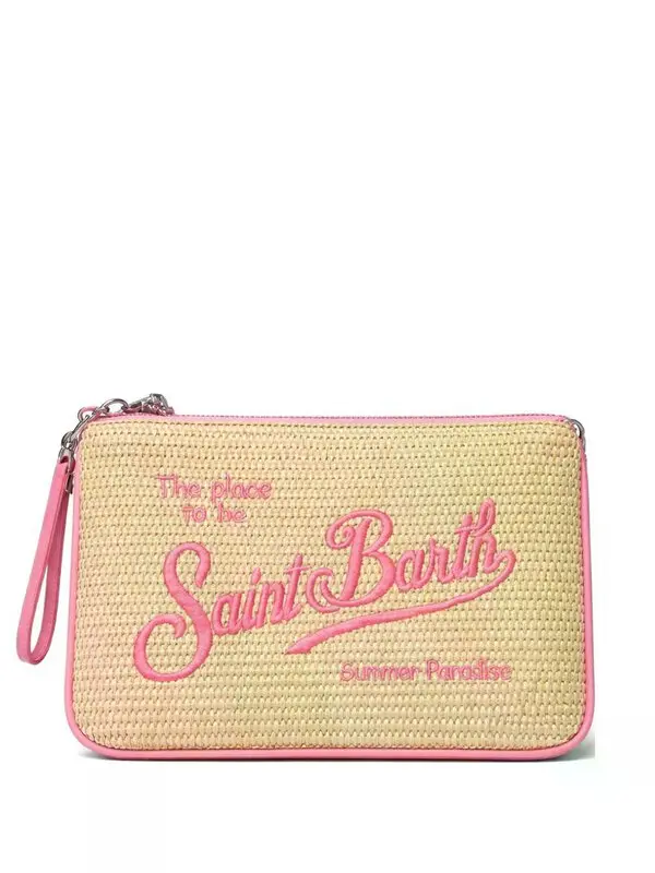 MC2 SAINT BARTH Parisienne Embroidered-logo Clutch Bag - Neutrals