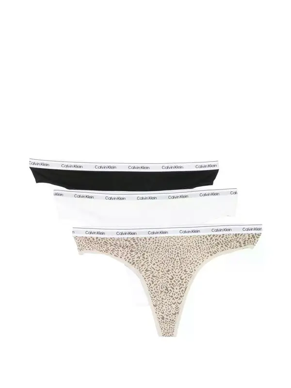 Calvin Klein Logo-waistband Thongs - Black