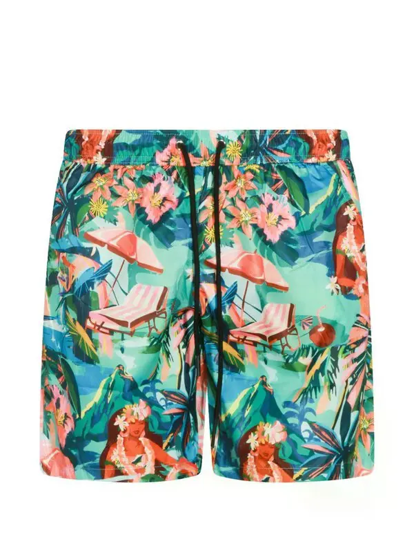 MAUNA KEA Tropical-print Swim Shorts - Green