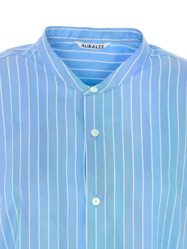 Auralee Striped Band-collar Shirt