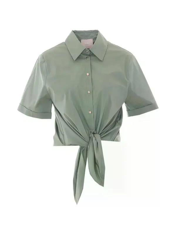Liu Jo Front-tie Short-sleeve Cotton Shirt - Green