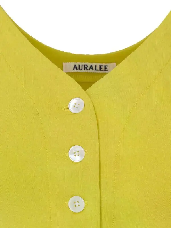 Auralee Button-up V-neck Top - Yellow