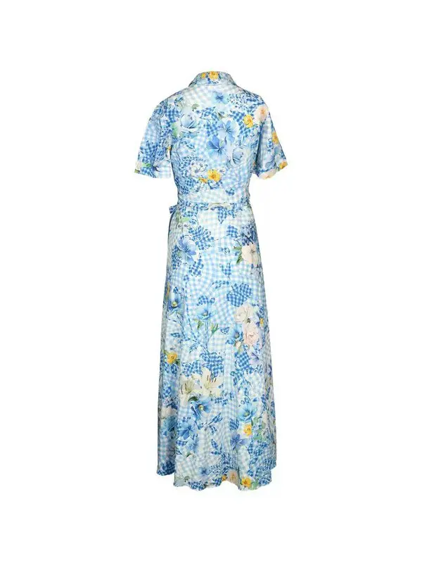 MARY KATRANTZOU Floral-print Gingham Maxi Dress - Blue