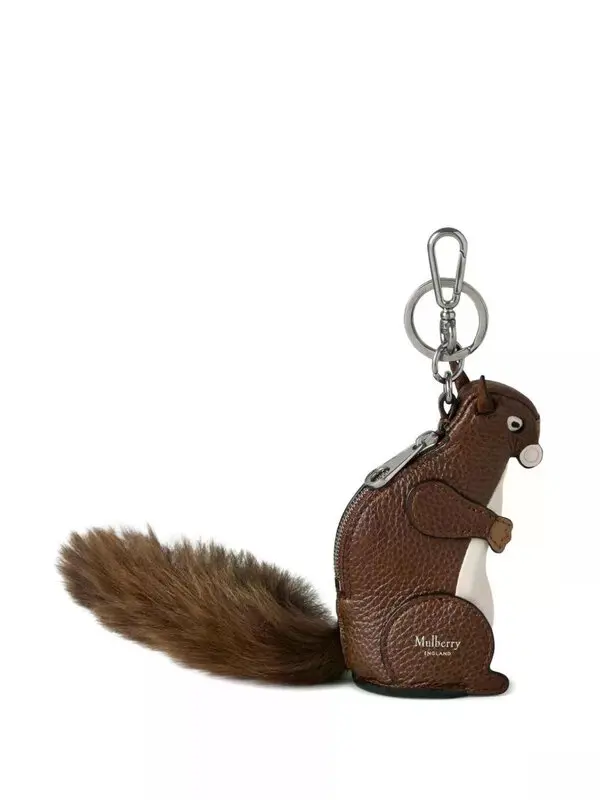 Mulberry Squirrel-shaped Leather Keyring - Brown