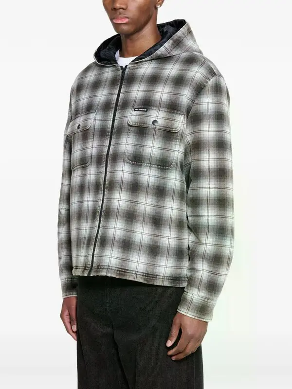 StÜssy Plaid Zip-up Hooded Jacket - Grey