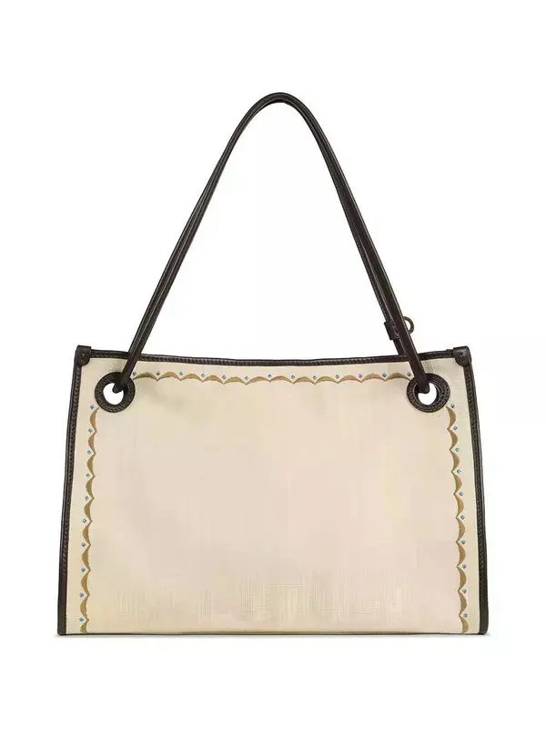 Etro Floral-embroidered Leather-trimmed Tote Bag - Neutrals
