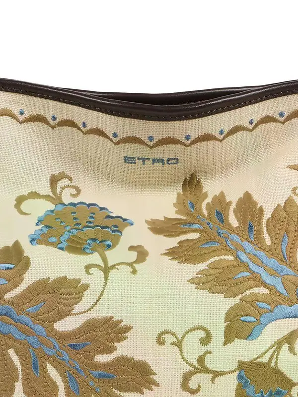 Etro Floral-embroidered Leather-trimmed Tote Bag - Neutrals