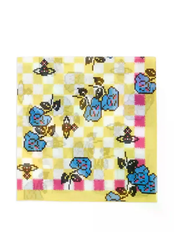 VIVIENNE WESTWOOD Orb Pixelated Floral-print Scarf - Yellow