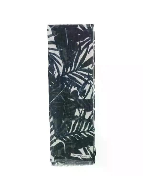 Emporio Armani Leaf-print Scarf - Blue
